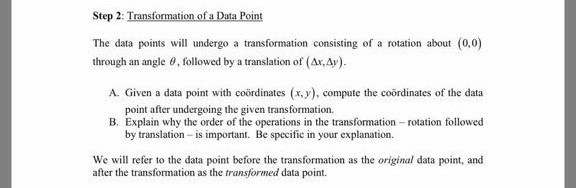 Solved Step 2: Transformation of a Data Point The data | Chegg.com