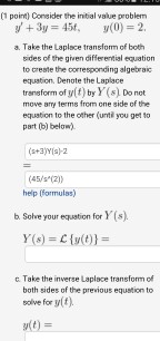 Solved Consider the initial value problem y' + 3y = 45t, | Chegg.com