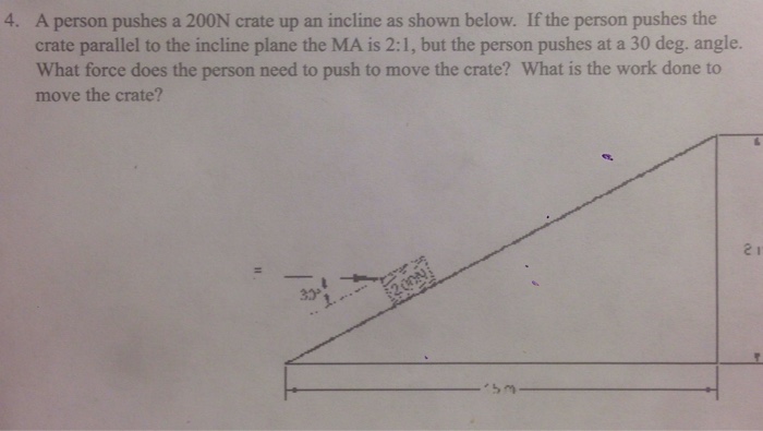 Solved A person pushes a 200N crate up an incline as shown | Chegg.com Solved A person pushes a 200N crate up an incline as shown | Chegg.com