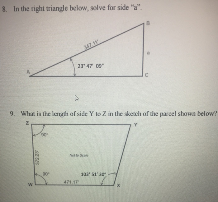 Solved In the right triangle below, solve for side "a". | Chegg.com
