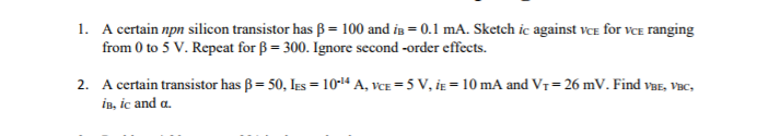 Solved 100 and i,-0.1 mA. Sketch ic against VCE for VCE | Chegg.com