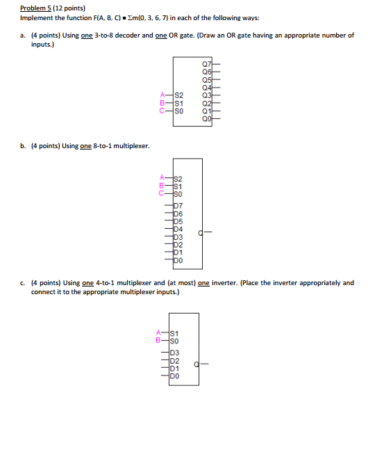 Solved Implement the function F (A, B, C) = sigma m (0, 3, | Chegg.com
