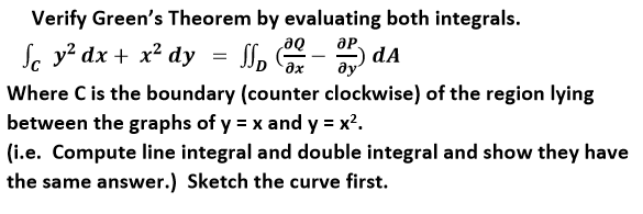 Solved Verify Green's Theorem by evaluating both integrals. | Chegg.com
