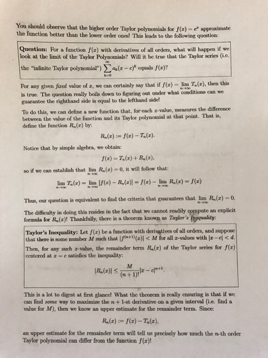 Solved You should observe that the higher order Taylor | Chegg.com