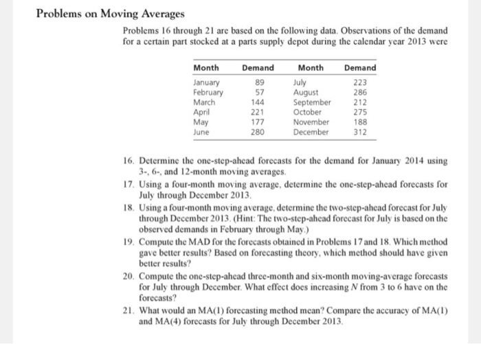 Solved Problems on Moving Averages Problems 16 through 21 | Chegg.com