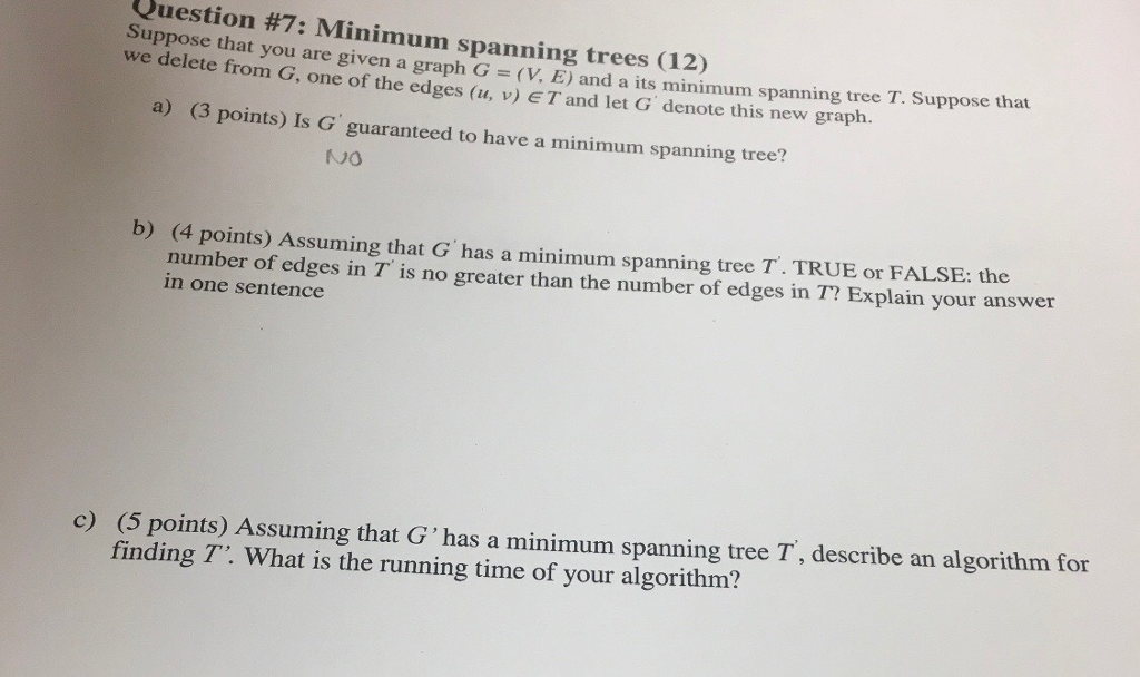 Solved Question #7: Minimum spanning trees (12) suppose that | Chegg.com