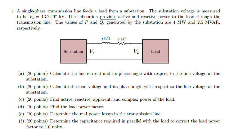 Solved A single-phase transmission line feeds a load from a | Chegg.com