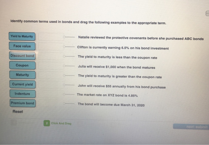 Solved identity common terms used in bonds and drag the | Chegg.com