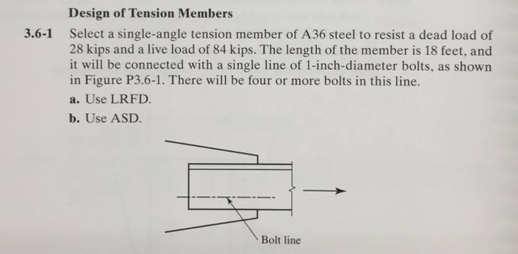 Solved Design of Tension Members Select a single-angle | Chegg.com
