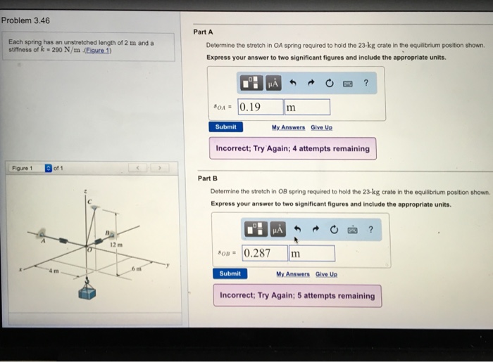 Solved Each spring has an unstretched length of 2 m and a | Chegg.com
