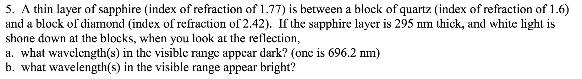 Solved A thin layer of sapphire (index of refraction of | Chegg.com