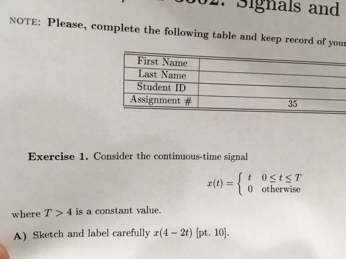 Solved Consider the continuous-time signal x(t) = {t 0 | Chegg.com
