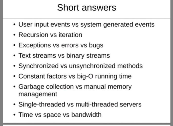 Solved Short answers User input events vs system generated | Chegg.com