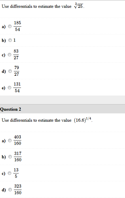 Solved Use differentials to estimate the value y25 185 54 a) | Chegg.com