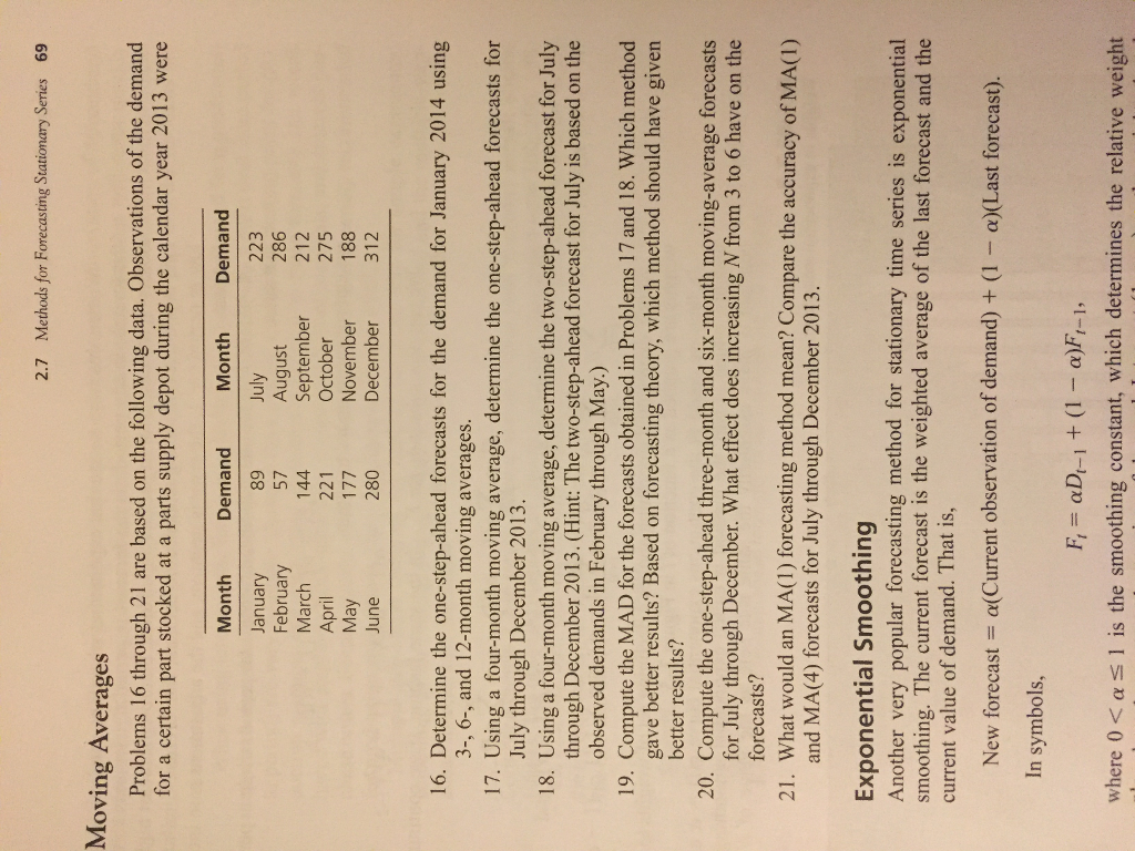 Solved 2 7 Methods For Forecasting Stationary Series 69