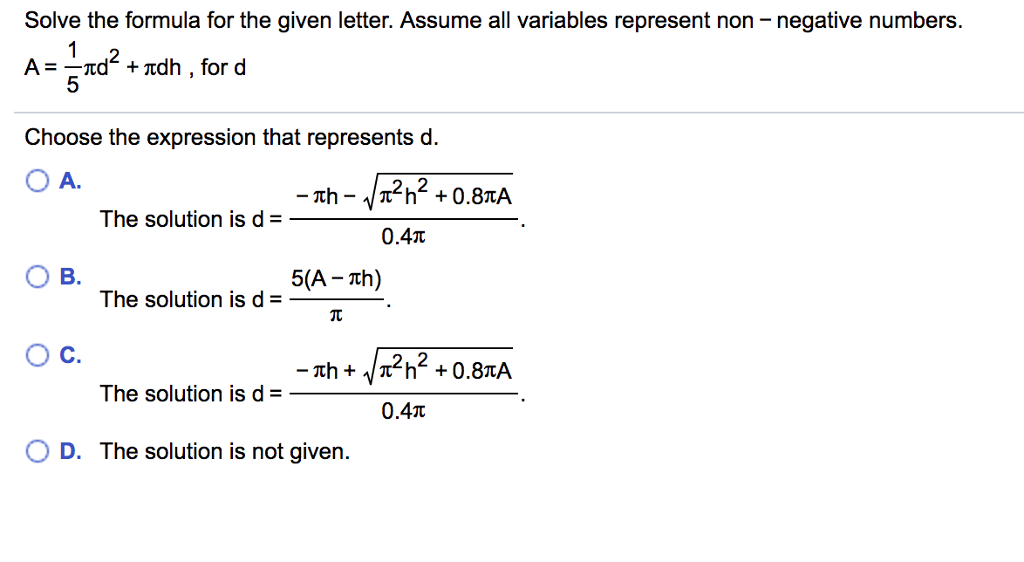 Solved Solve the formula for the given letter. Assume all | Chegg.com