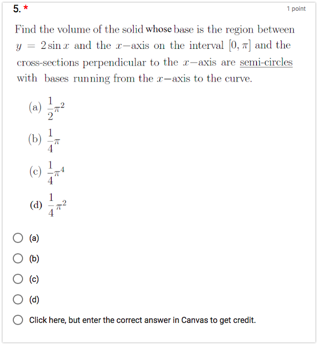 Solved 1 point Find the volume of the solid whose base is | Chegg.com
