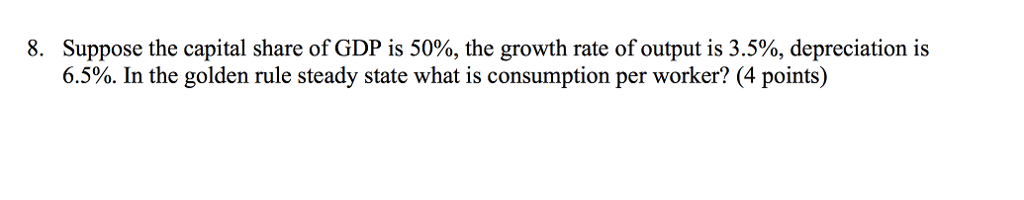 Solved Suppose the capital share of GDP is 50%, the growth | Chegg.com