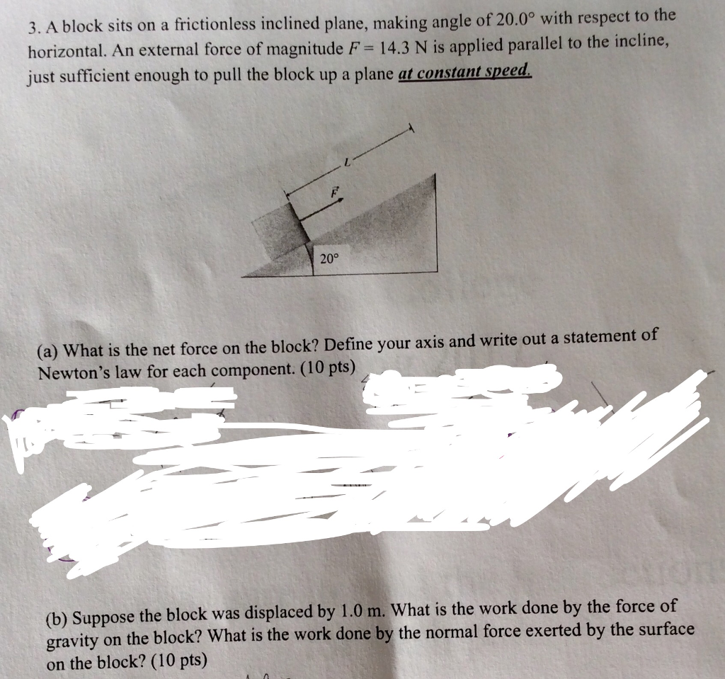 Solved A block sits on a frictionless inclined plane, making | Chegg.com