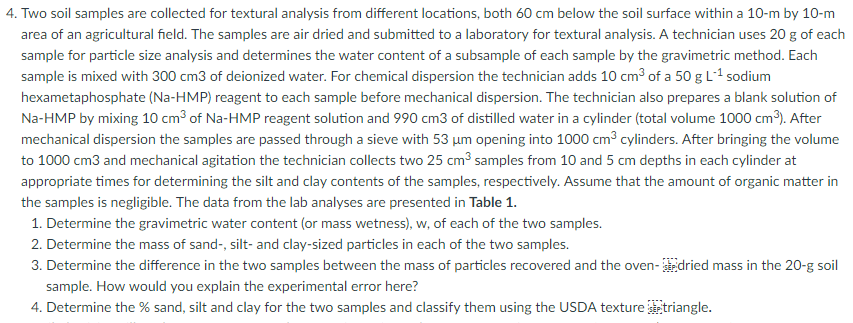 Solved 4. Two soil samples are collected for textural | Chegg.com