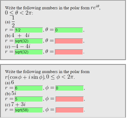 Solved Write the following numbers in polar form? | Chegg.com