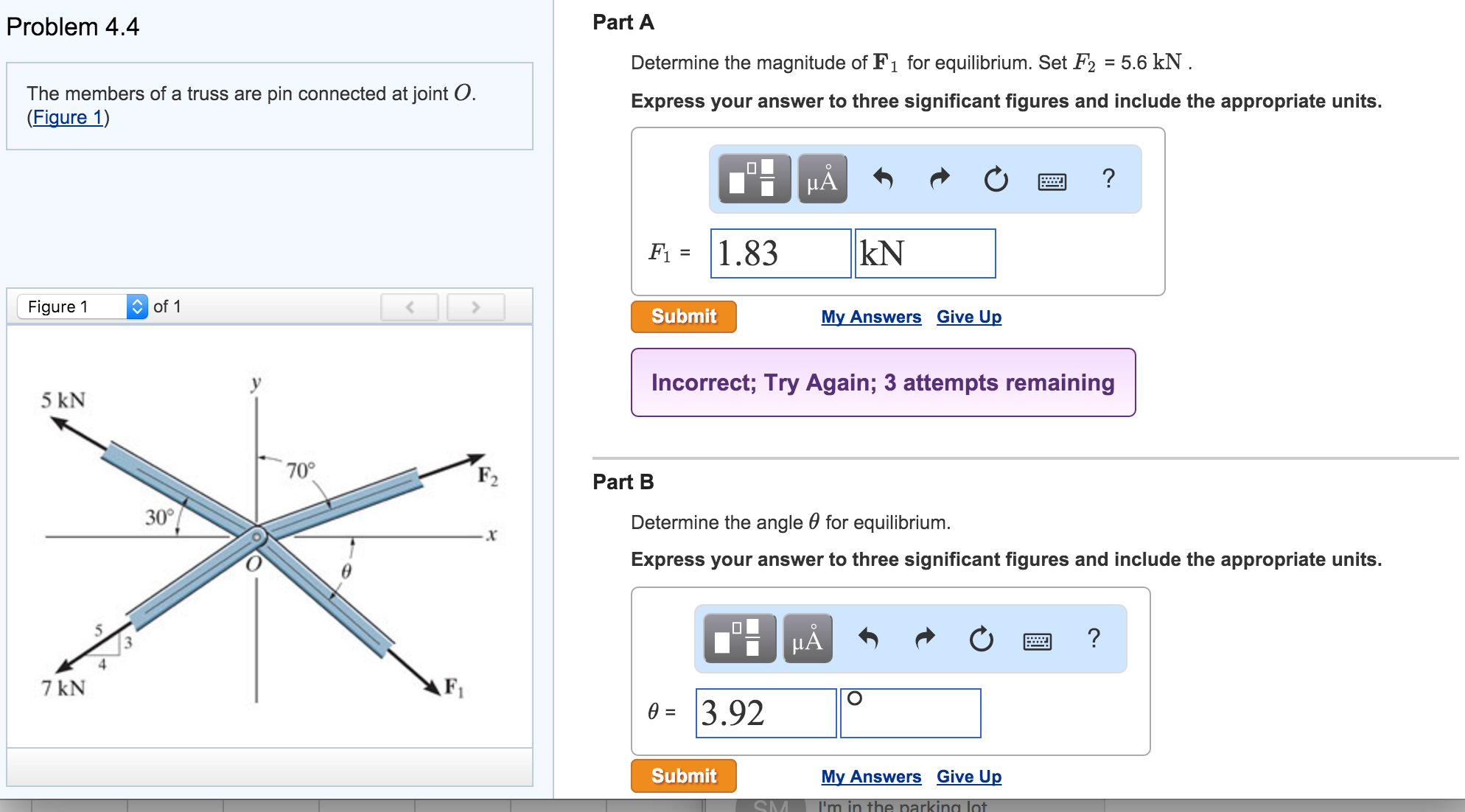 Solved The members of a truss are pin connected at joint O. | Chegg.com