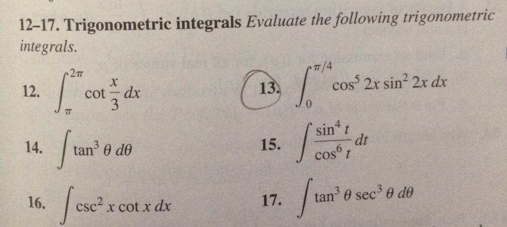 Solved Trigonometric integrals Evaluate the following | Chegg.com