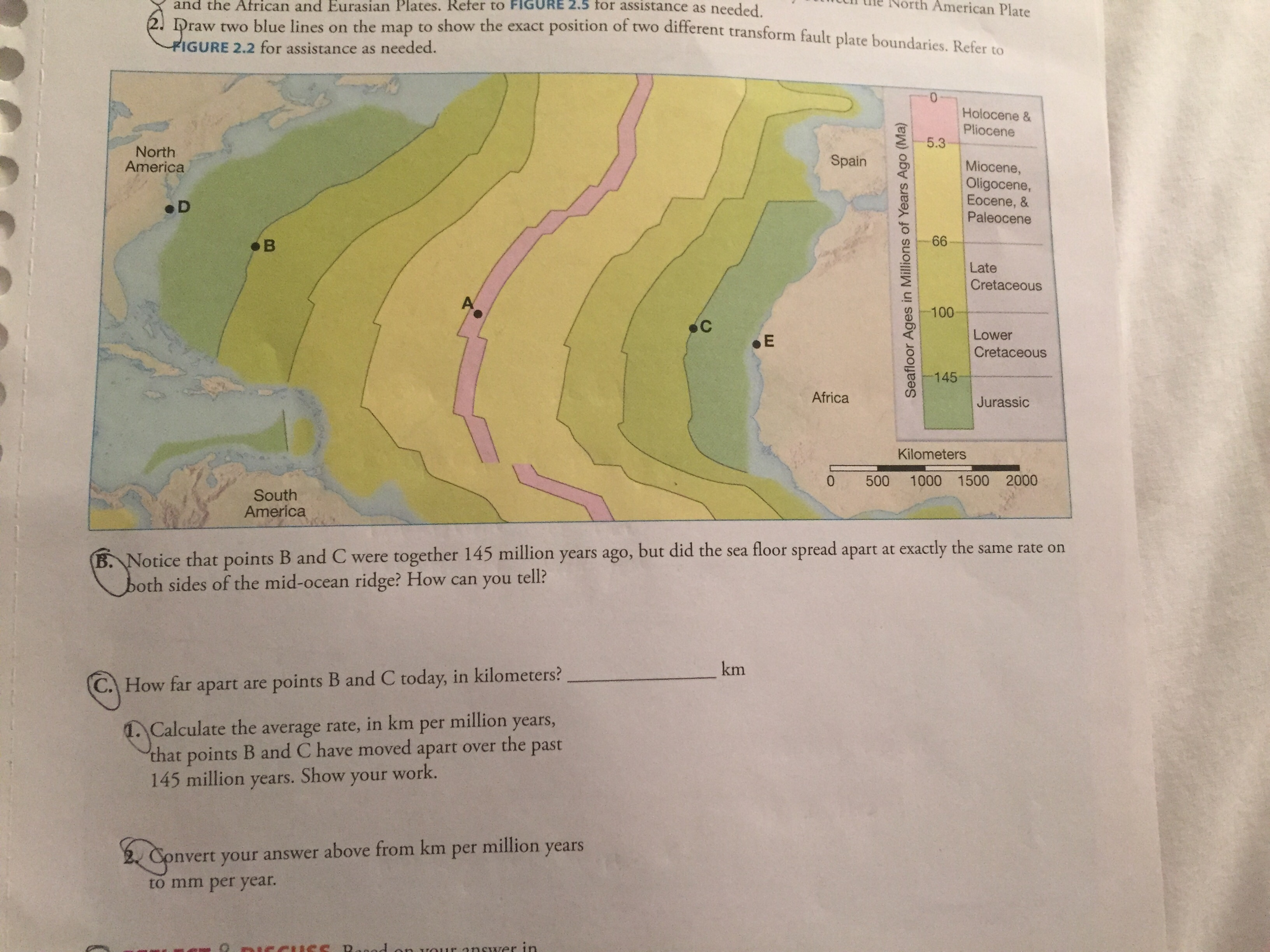 Solved Draw two blue lines on the map to show the exact | Chegg.com