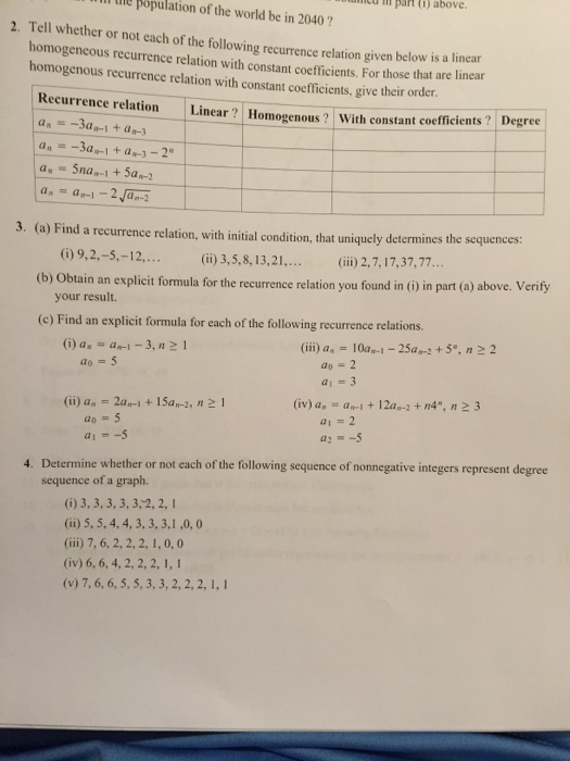 Solved Tell whether or not each of the following recurrence | Chegg.com