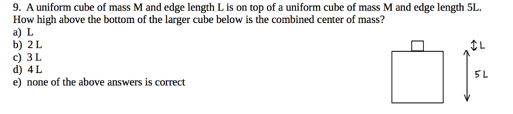 Solved A uniform cube of mass M and edge length L is on top | Chegg.com