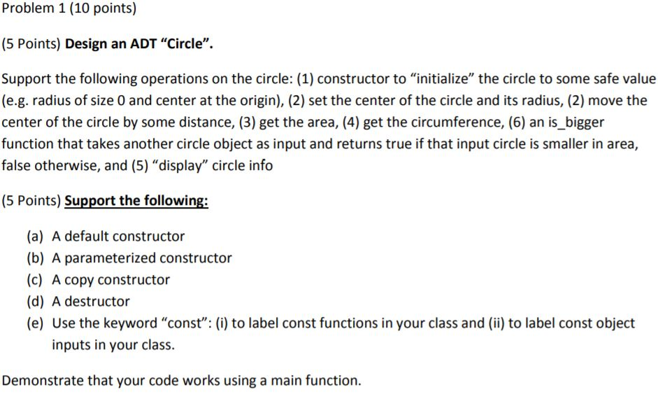 Solved Problem 1 (10 points) (5 Points) Design an ADT | Chegg.com