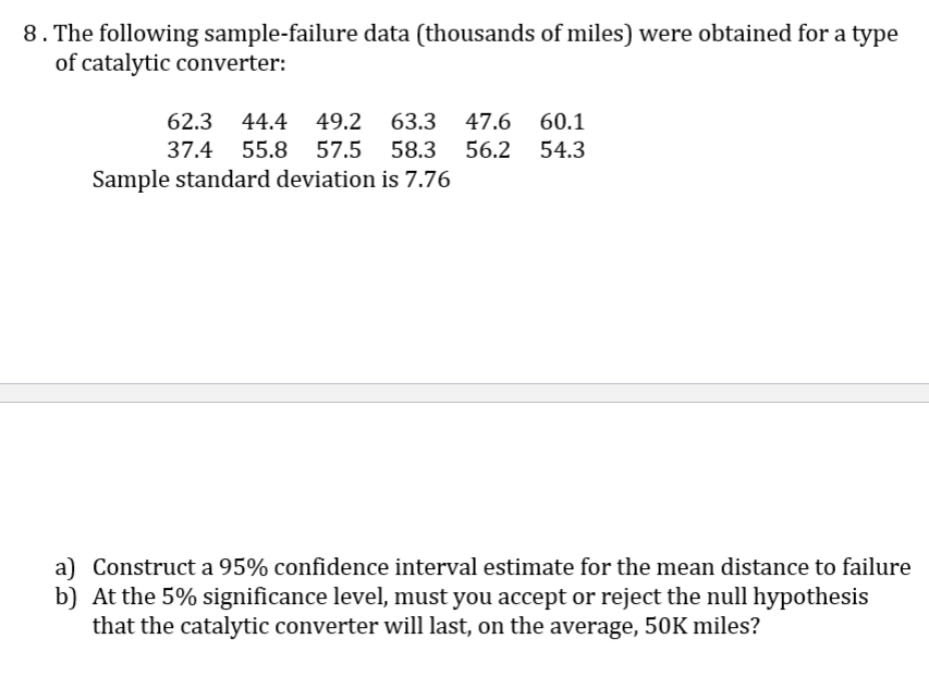 Solved 8. The following sample-failure data (thousands of | Chegg.com