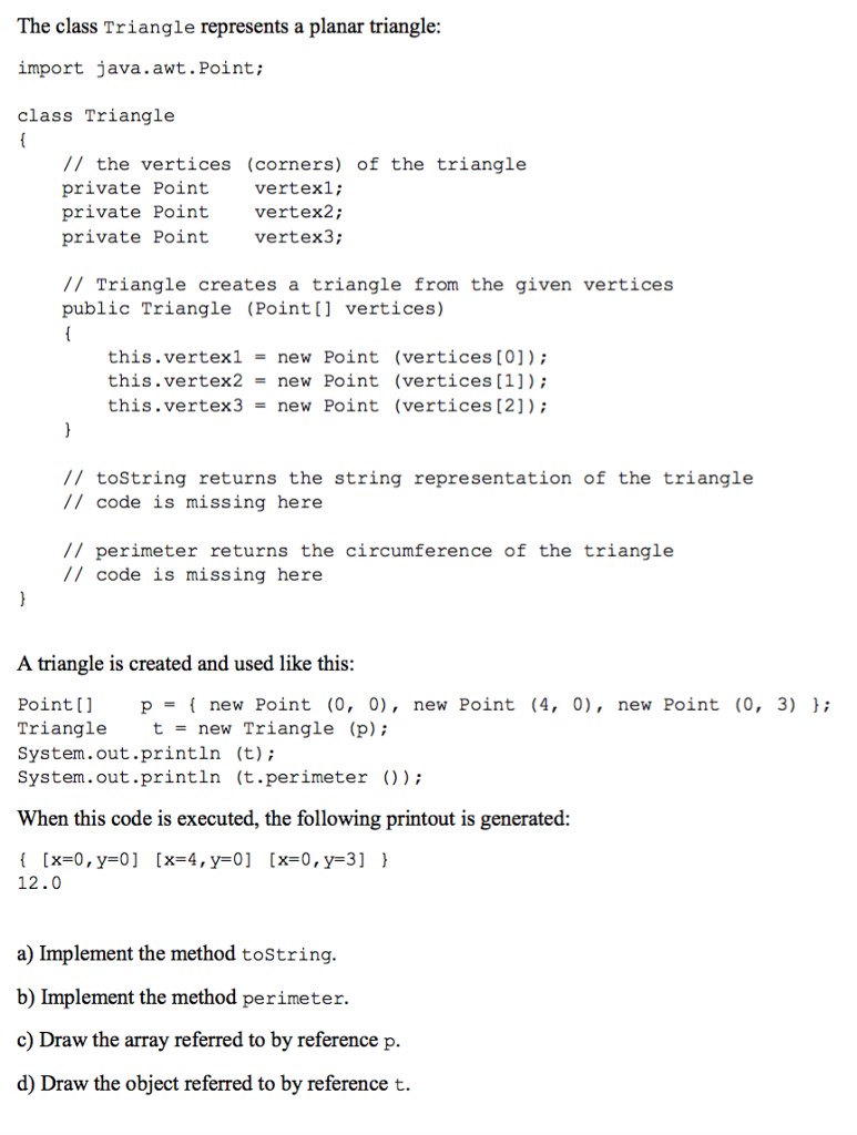 Solved The class Triangle represents a planar triangle | Chegg.com