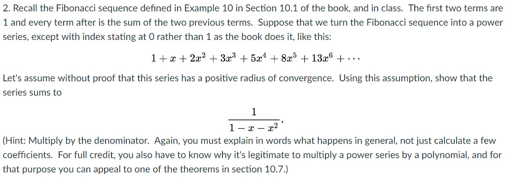 Solved 2. Recall the Fibonacci sequence defined in Example | Chegg.com