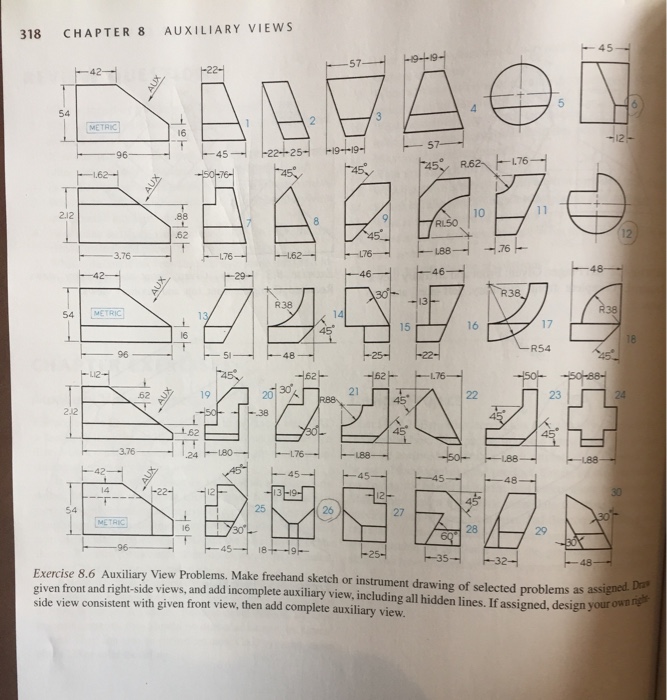 Solved Auxiliary View Problems. Make freehand sketch or | Chegg.com