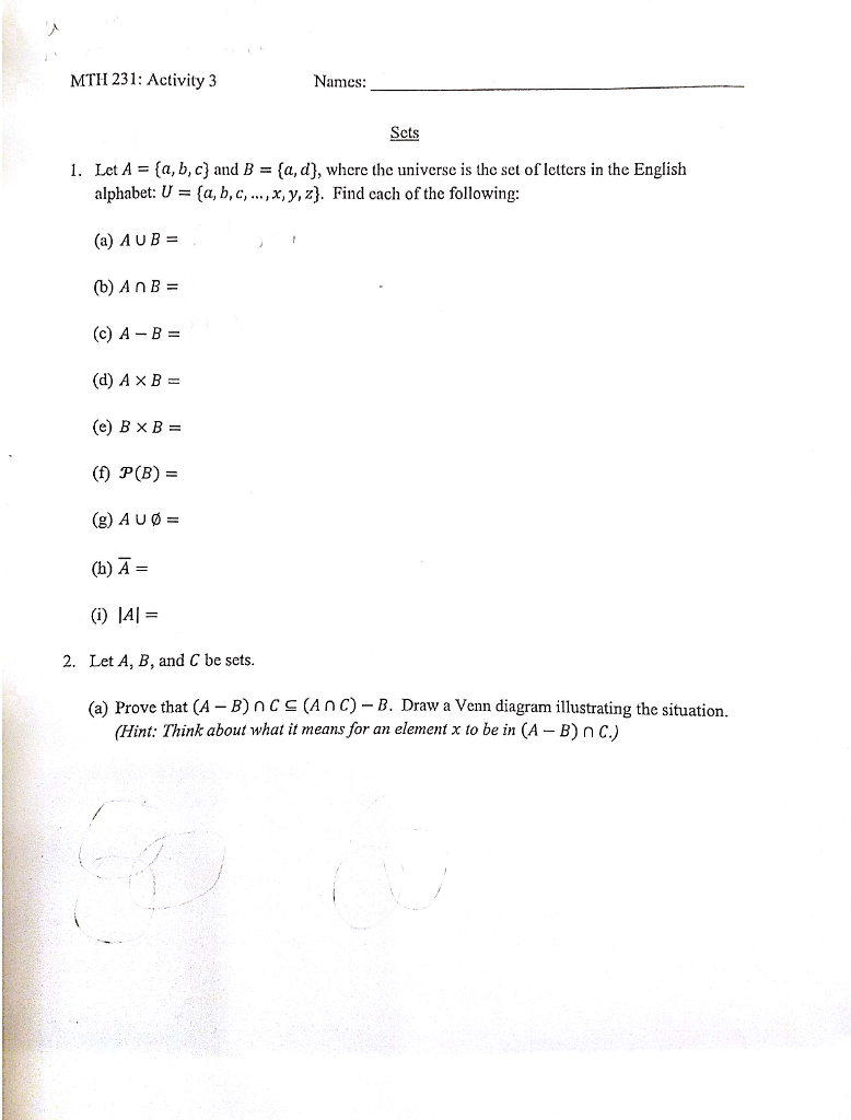 Solved MTH 231: Activity 3 Names: Sets 1. Let A (a,b, c) and | Chegg.com