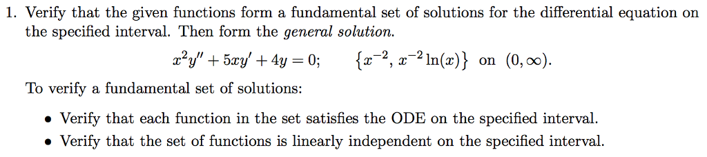 Solved Verify that the given functions form a fundamental | Chegg.com