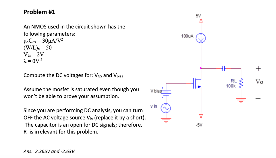 Solved An NMOS used in the circuit shown has the following | Chegg.com