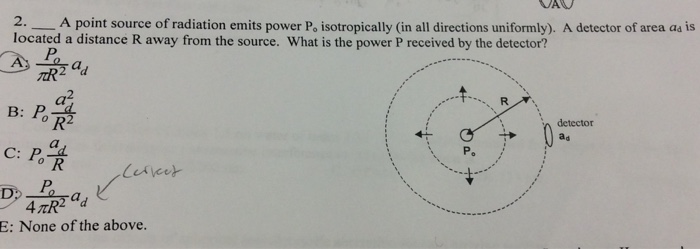 Solved ________ A point source of radiation emits power P_0 | Chegg.com