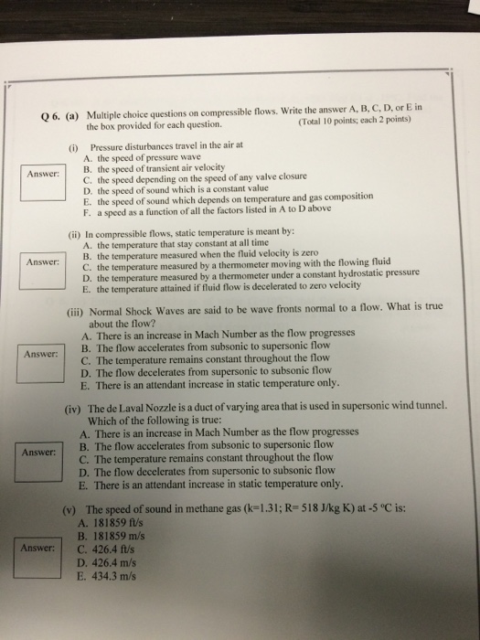 Solved Multiple choice questions on compressible flows. | Chegg.com