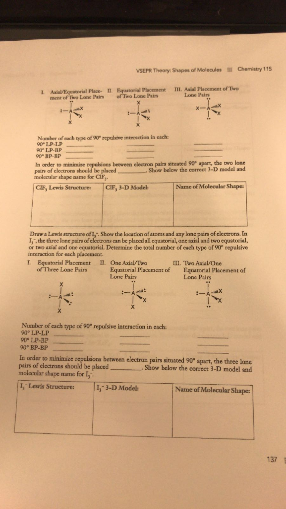 Solved Chemistry 115 Experiment 10 B. Variations of AX, | Chegg.com