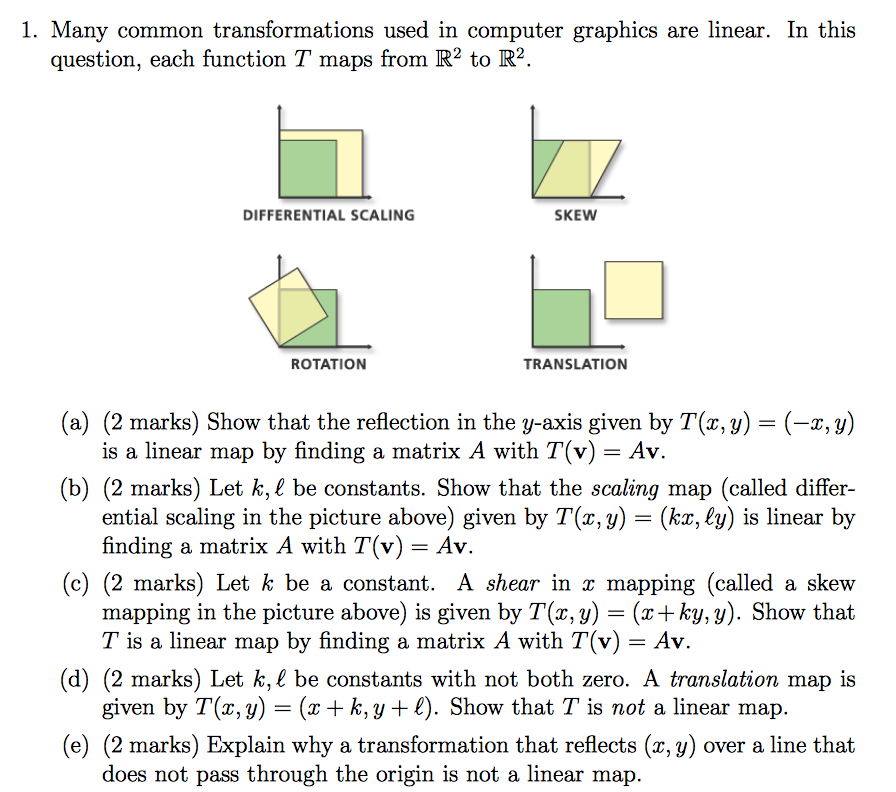 Solved 1. Many common transformations used in computer | Chegg.com