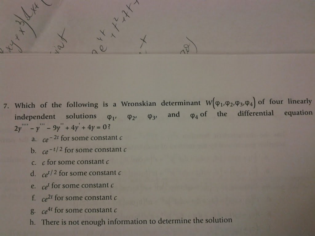 Solved Which of the following is a Wronskian determinant | Chegg.com