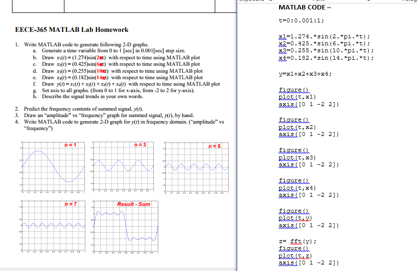 Solved MATLAB CODE t=0 : 0.001:1; EECE-365 MATLAB Lab | Chegg.com