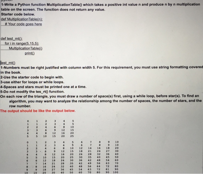 Solved Write A Python Function Multiplicationtable Which