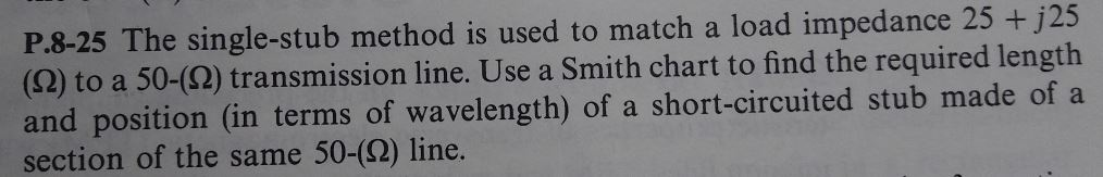 Solved P.8-25 The single-stub method is used to match a load | Chegg.com