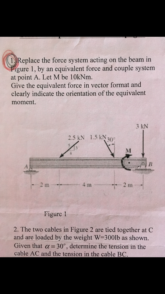 Solved 1 Replace the force system acting on the beam in | Chegg.com