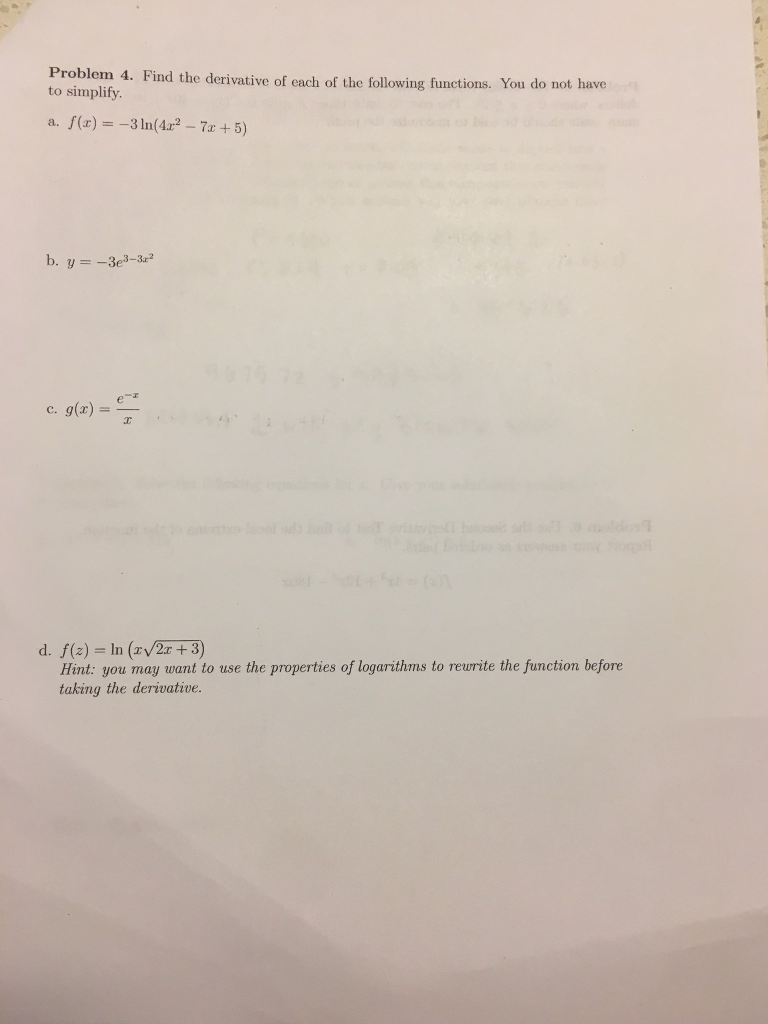 Solved Problem 4. Find the derivative of each of the | Chegg.com