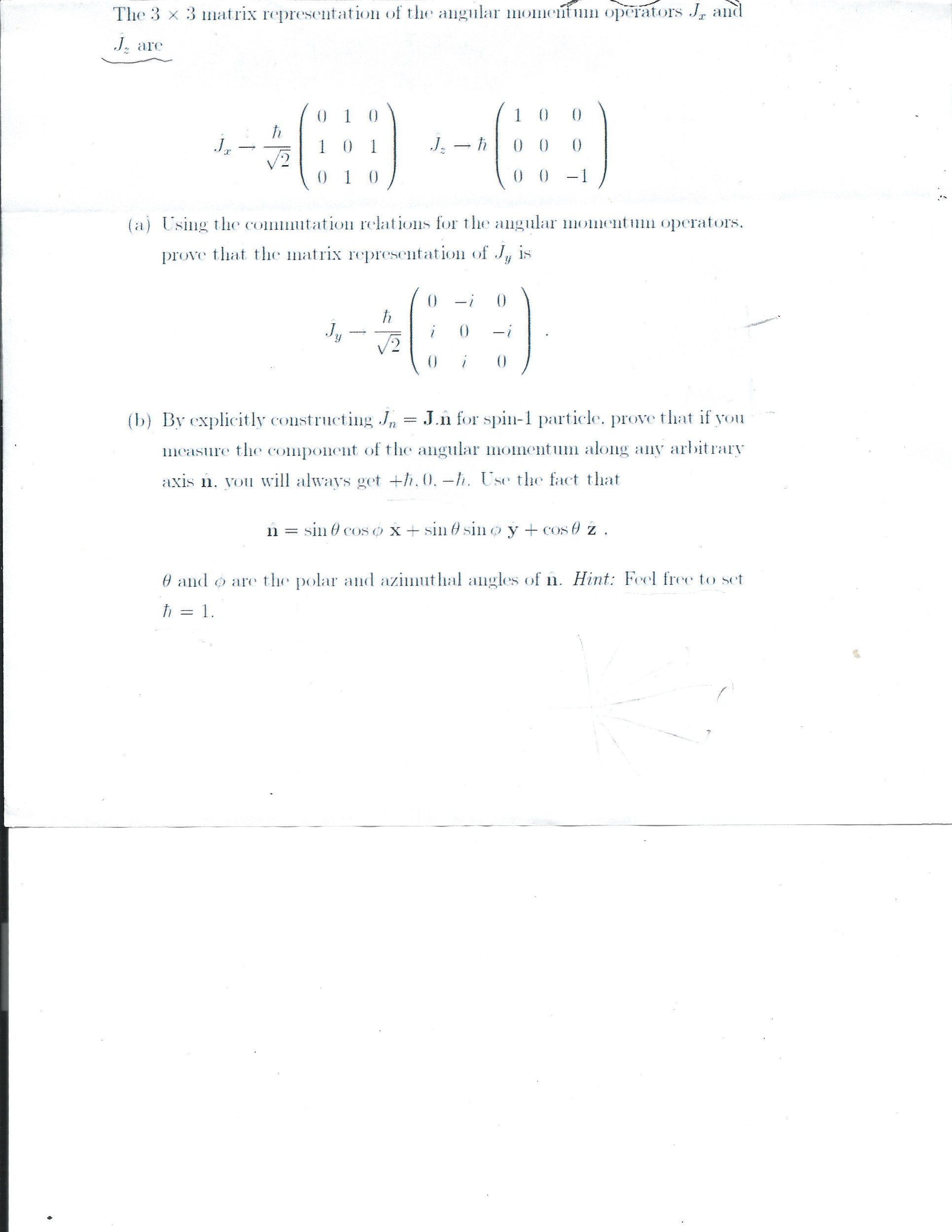 Solved The 3 times 3 matrix representation of the angular | Chegg.com
