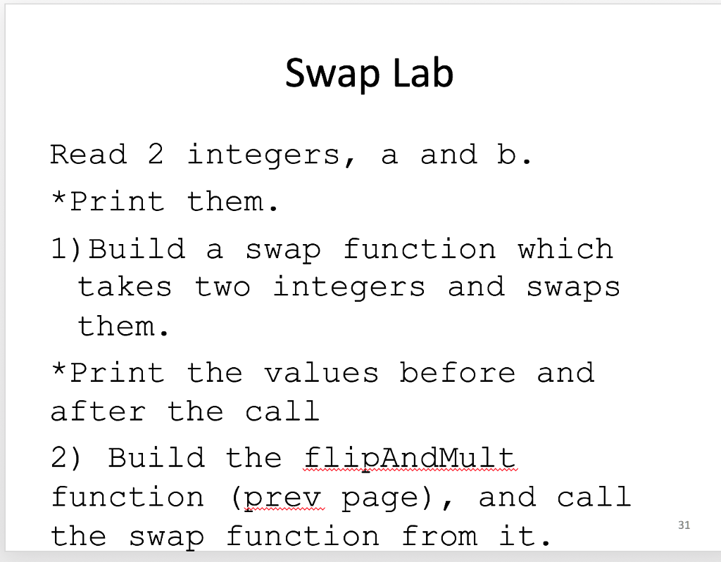 Solved Swap Lab Read 2 integers, a and b *Print thenm 1) | Chegg.com